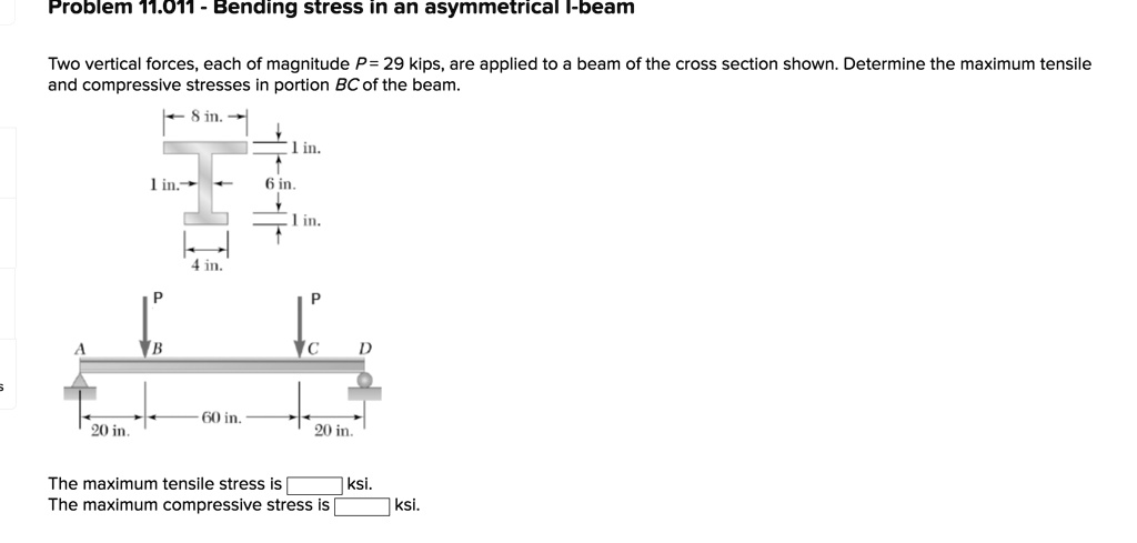 Problem 11.011 - Bending stress in an asymmetrical I-beam Two vertical ...