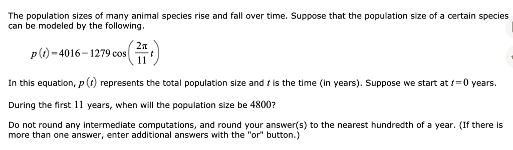SOLVED: The population sizes f many animal species rise and fall over time: Suppose that the ...