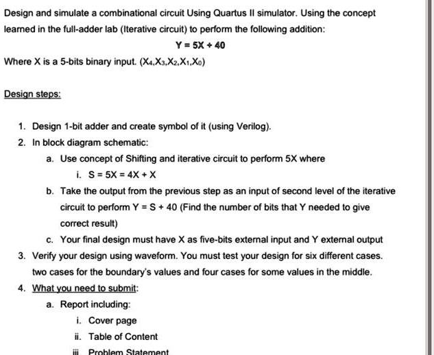 Solved Design And Simulate Combinational Circuit Using Quartus Ii Simulator Using The Concept