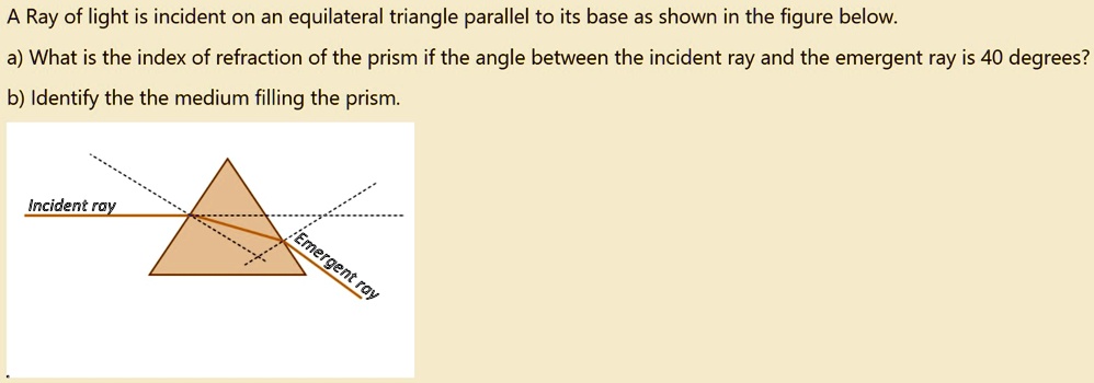 ray of light is incident on an equilateral triangle parallel to its ...