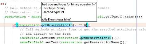 se bad operand types for binary operator '!=' // Call method to s first type: String // then ...