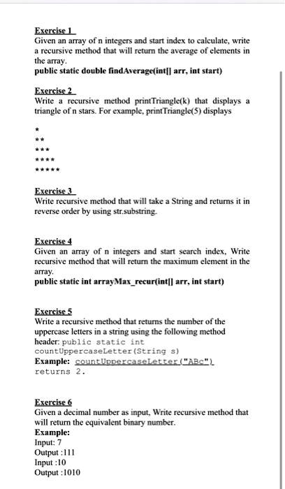 Exercise 1 Given An Array Of N Integers And Start Index To Calculate Write A Recursive Method