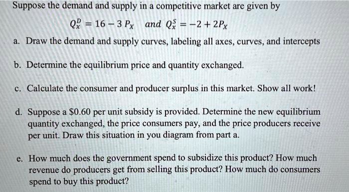 SOLVED: Suppose the demand and supply in a competitive market are given ...
