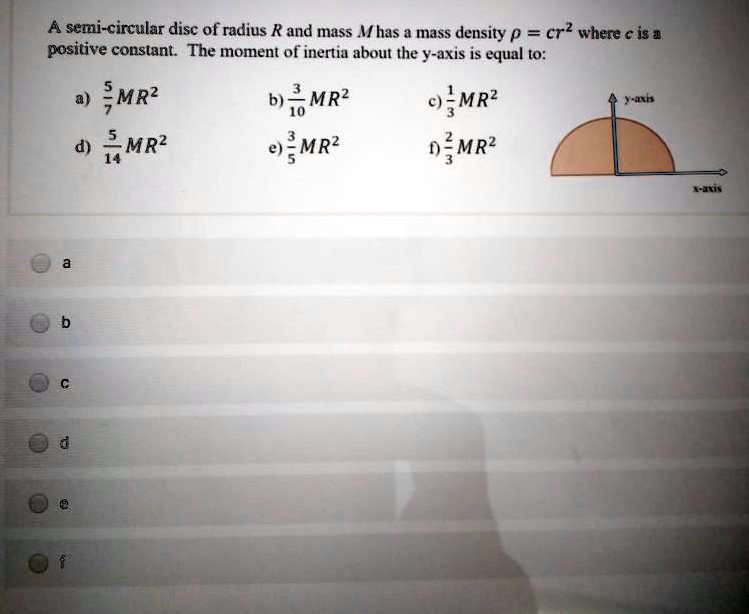 SOLVED: A semi-circular disc of radius R and mass M has a mass density ...