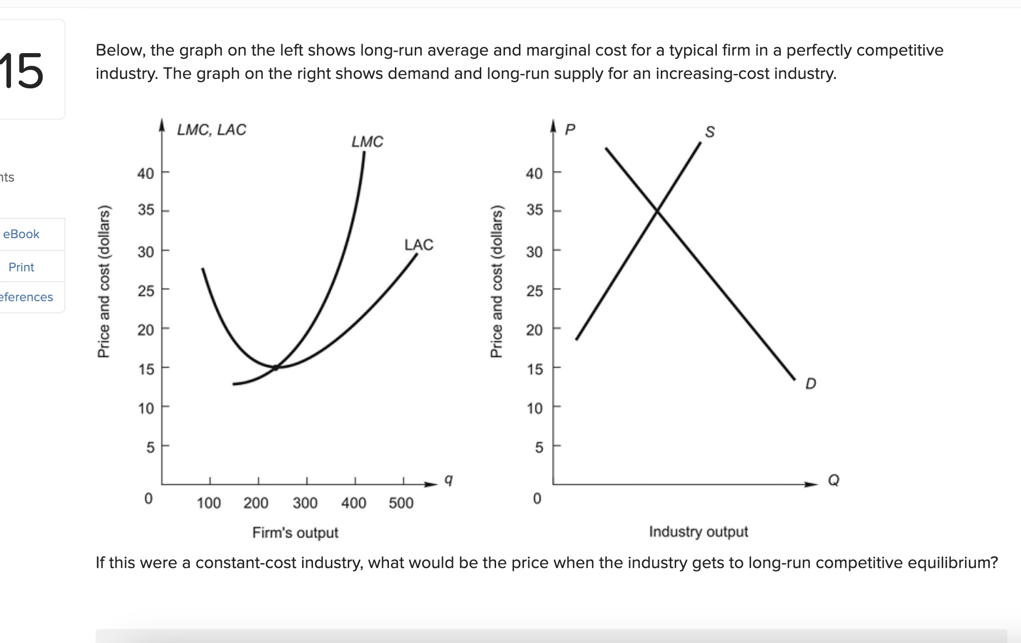 Below, the graph on the left shows long-run average and marginal cost ...