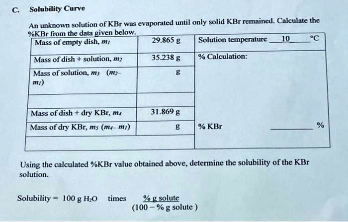 SOLVED:Solubility Curve An unknown solution of KBr was evaporated until ...