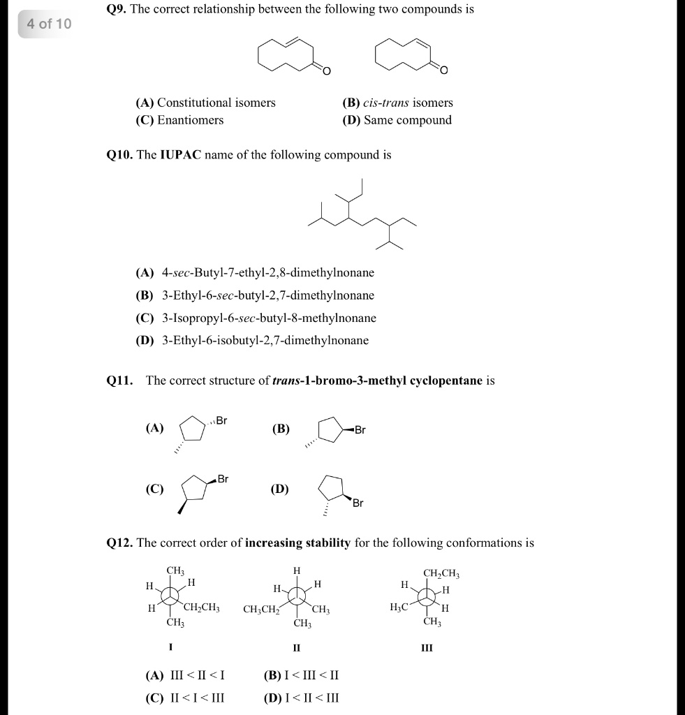 Solved Q9 The Correct Relationship Between The Following Two Compounds Is Constitutional