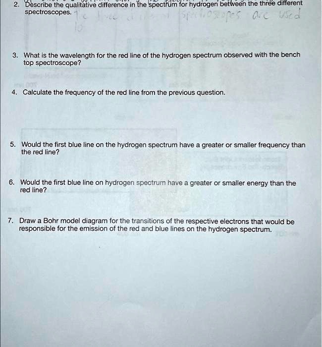 SOLVED: Texts: For how hydrogen light looks under a spectroscope. 2 ...