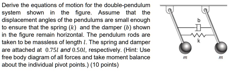 Derive the equations of motion for the double-pendulum system shown in ...