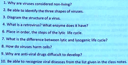 SOLVED:Why are viruses considered non-living? 2. Be able to identify ...