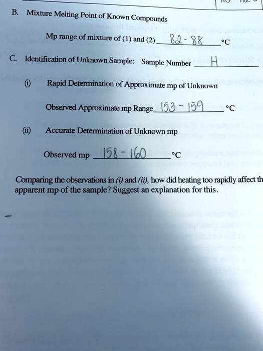SOLVED: Mixture Melting Point of Known Compounds Mp range of mixture of ...