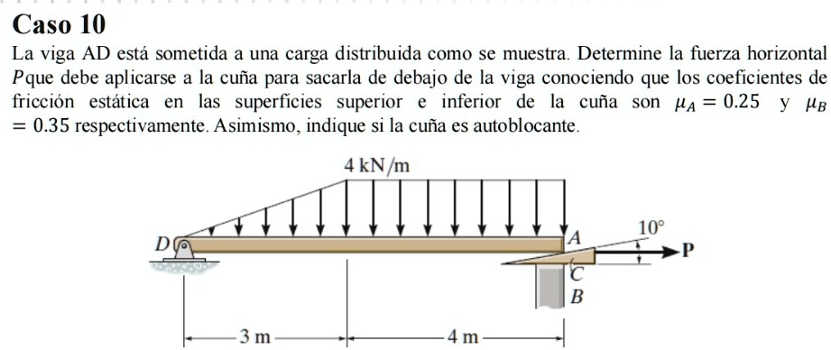 Caso 10 La viga AD está sometida a una carga distribuida como se muestra. Determine la fuerza ...