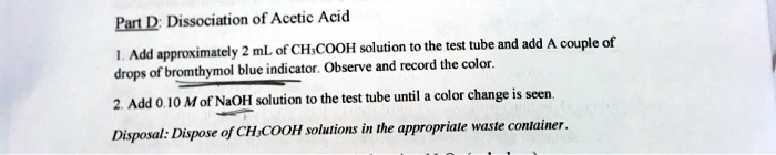parl d dissociation of acetic acid ml of chcooh solution the test tube ...