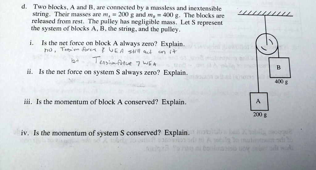 two blocks a and b are connected by a massless and inextensible string their masses are ma 200 g ...