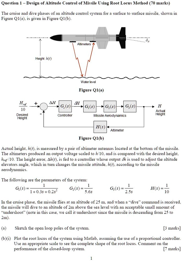 question 1 design of altitude control of missile using root locus ...