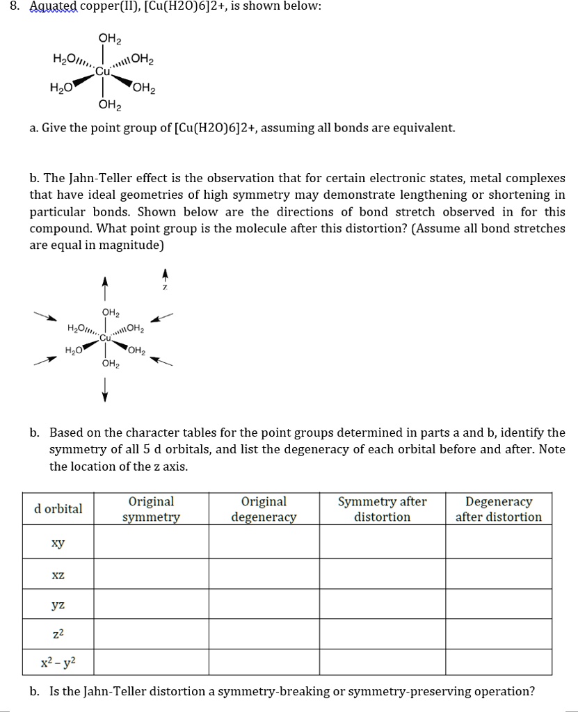SOLVED: Text: Aquated copper(II), [Cu(H2O)6]2+, is shown below: OH2 ...
