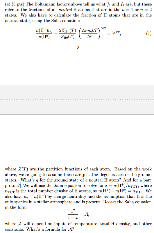 (e) (5 pts) The Boltzmann factors above tell us what f1 and ∫2 are, but ...