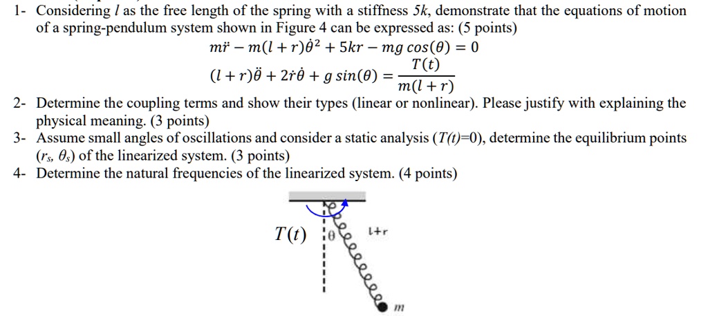 1- Considering l as the free length of the spring with a stiffness 5k ...