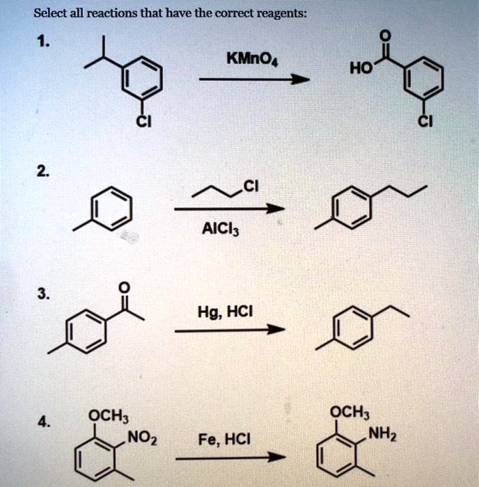 SOLVED: Select all reactions that have the correct reagents: KMnOt HO ...