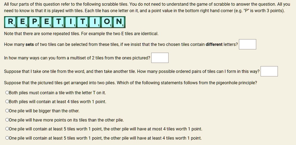 ail four parts of this question refer to the following scrabble tiles ...