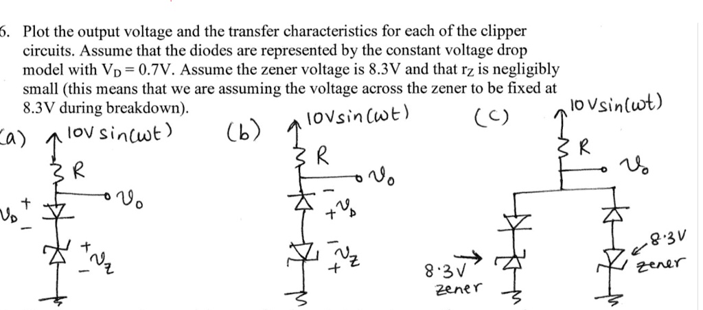 5. Plot the output voltage and the transfer characteristics for each of the clipper circuits ...