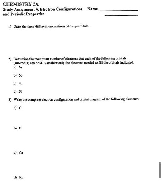 SOLVED: CHEMISTRY 2A Study Assignment 4, Electron Configurations Name ...