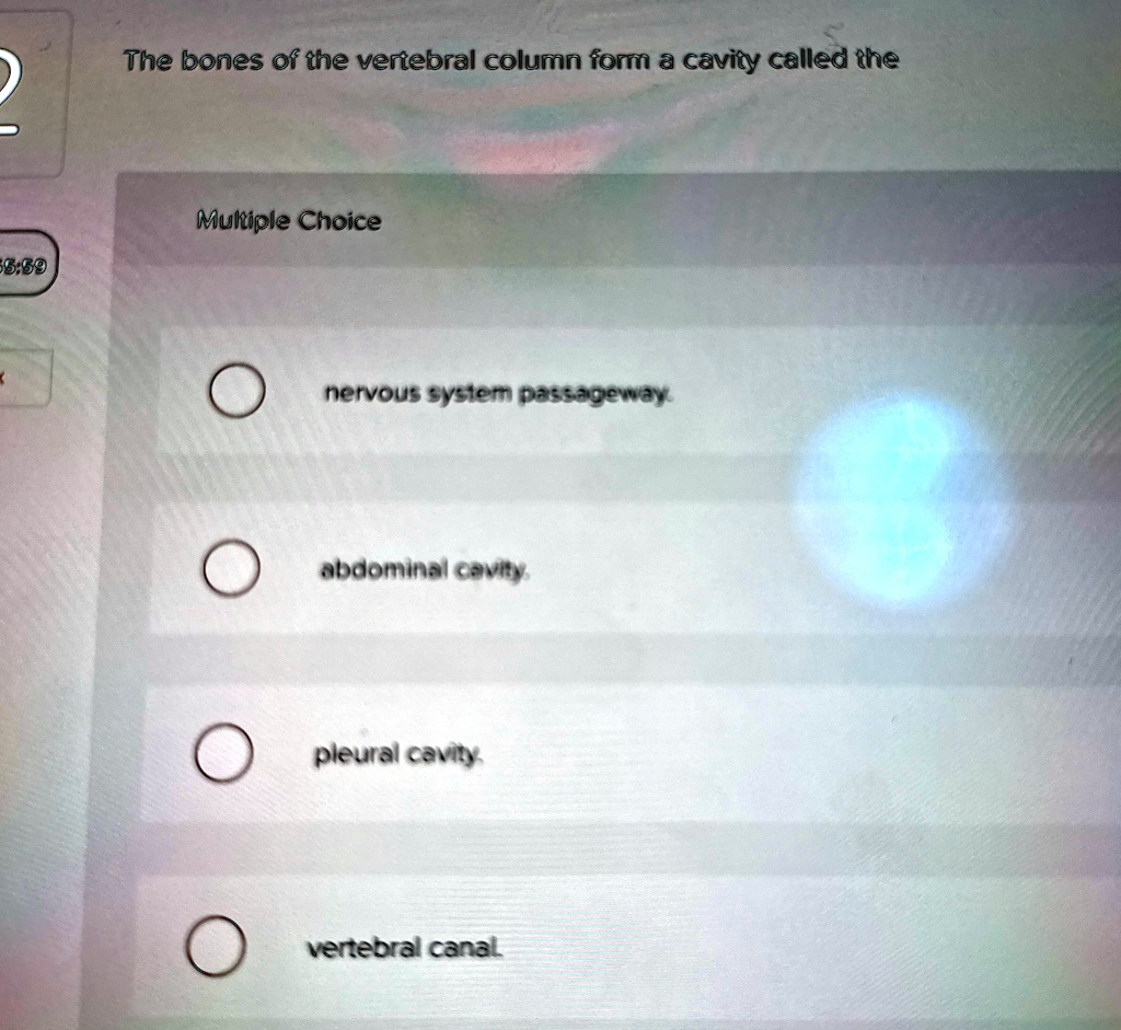 [GET ANSWER] the bones of the vertebral column form a cavity called the ...