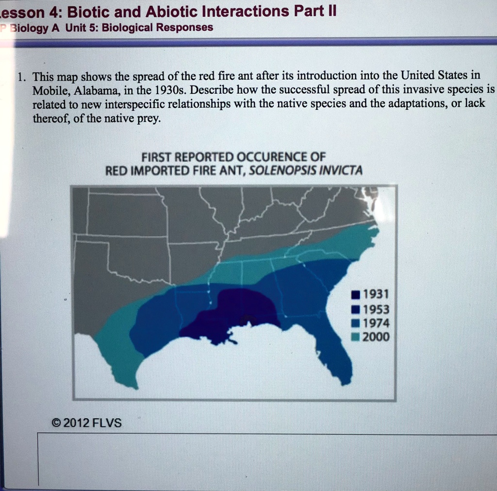 the map shows the spread of the red fire ants after its introduction to ...