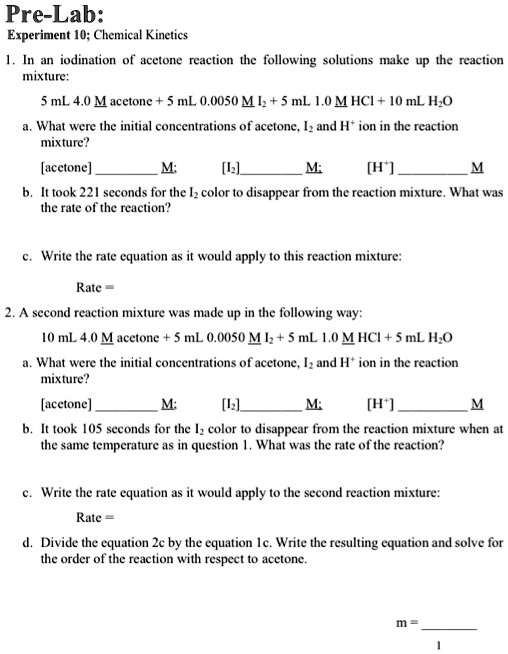 SOLVED: Just need help on #2. Pre-Lab: Experiment 10;Chemical Kinetics ...