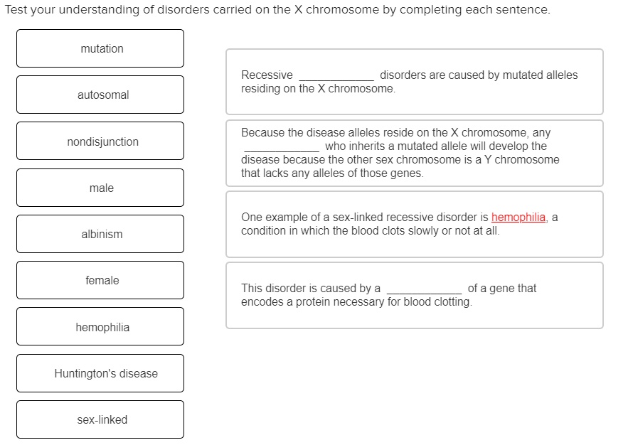 test your understanding of disorders carried on the x chromosome by ...