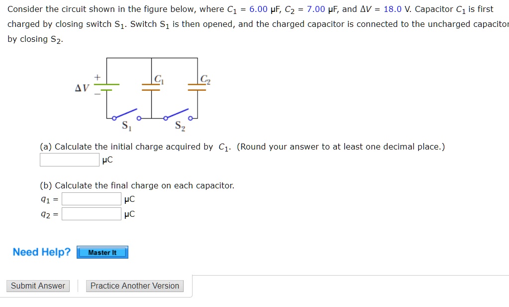 SOLVED: Consider the circuit shown in the figure below, where C1 6.00 HF,; C2 = 7.00 HF, and AV ...