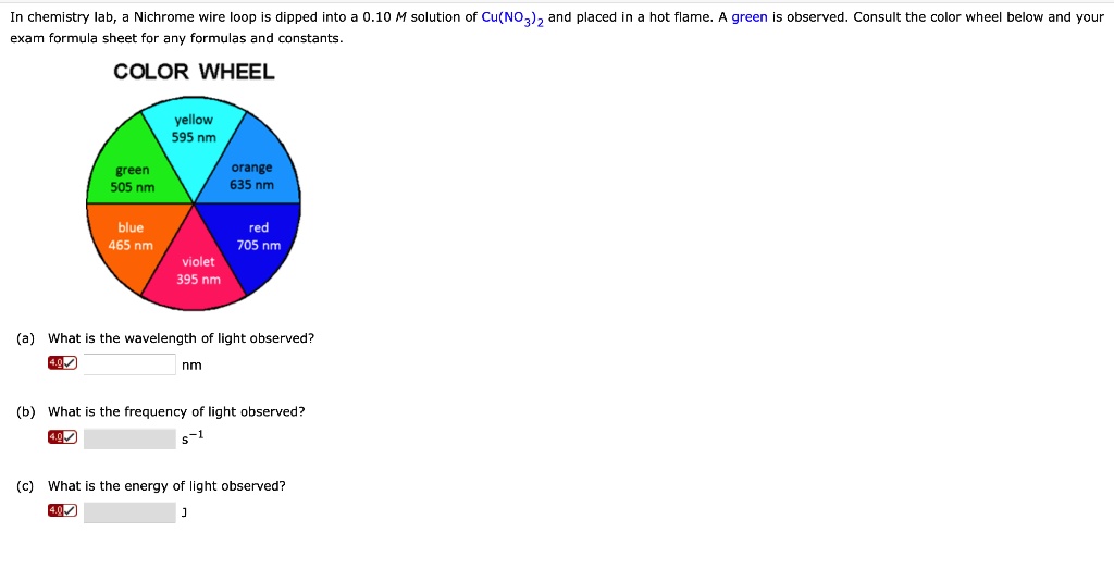 SOLVED: In chemistry lab; Nichrome wire oop dipped into 0.10 M solution ...