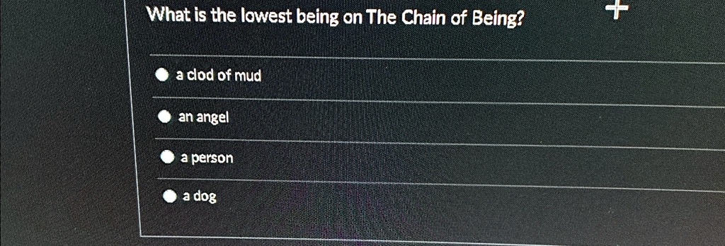 + What is the lowest being on The Chain of Being? a clod of mud an ...