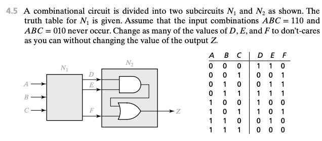 SOLVED: 4.5 A combinational circuit is divided into two subcircuits N1 and N2 as shown. The ...