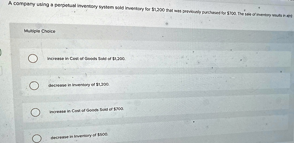 A company using a perpetual inventory system sold inventory...