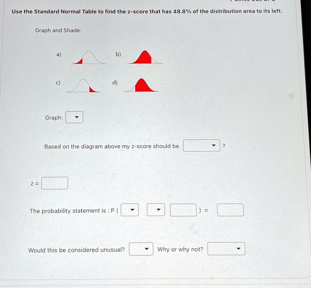 use the standard normal table to find the z score that has 488 of the ...