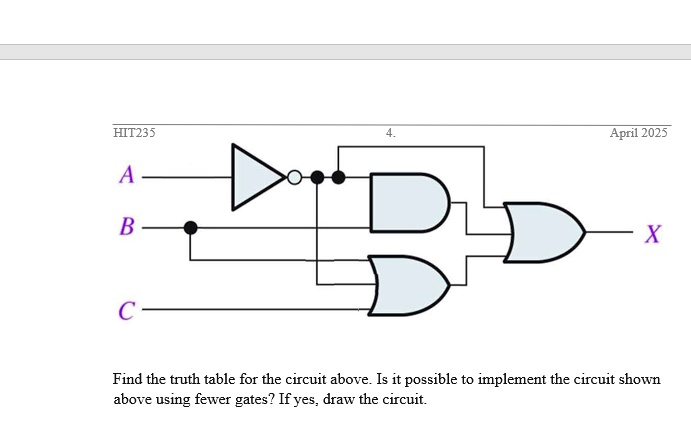 hit235 4 april 2025 a b c x find the truth table for the circuit above is it possible to ...