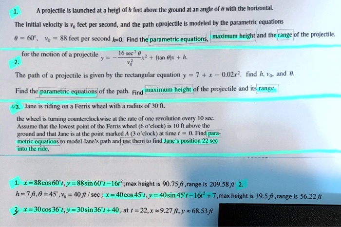 SOLVED:projectile is launched at ; heigh of h feet aboie the ground at ...