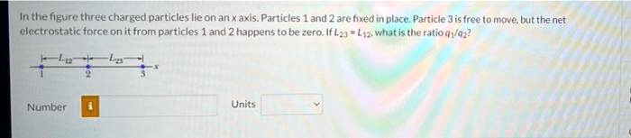 In the figure three charged particles lie on an x axis. Particles 1 and 2 are fixed in place ...