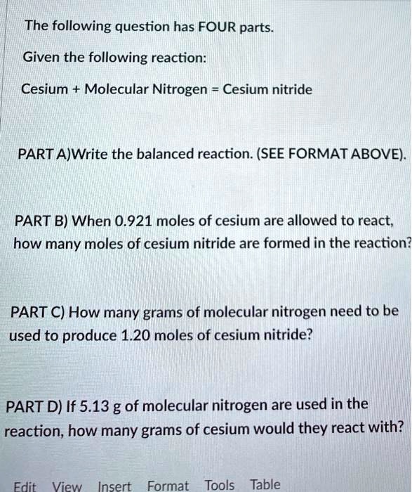 the following question has four parts given the following reaction ...