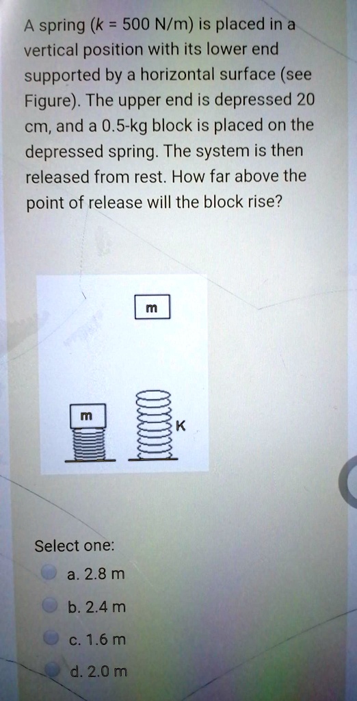 SOLVED: A spring (k = 500 N/m) is placed in a vertical position with ...