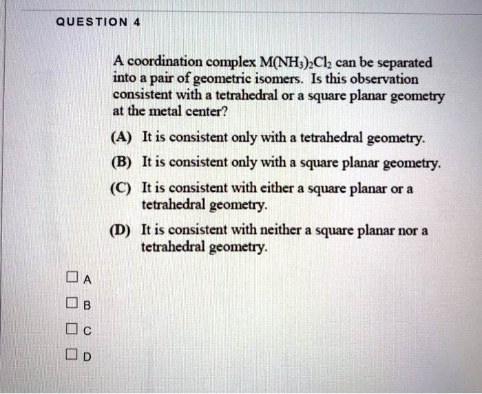 SOLVED: QUEsTION A coordination complex M(NH;)Clz can be separated into ... SOLVED: QUEsTION A coordination complex M(NH;)Clz can be separated into ...
