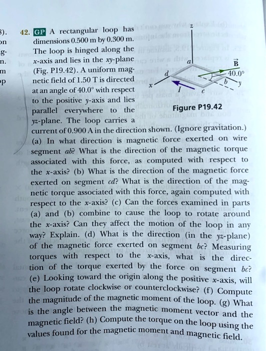SOLVED: GP rectangular loop has dimensions 0.500 m by 300 m: The loop is hinged along the x-axis ...