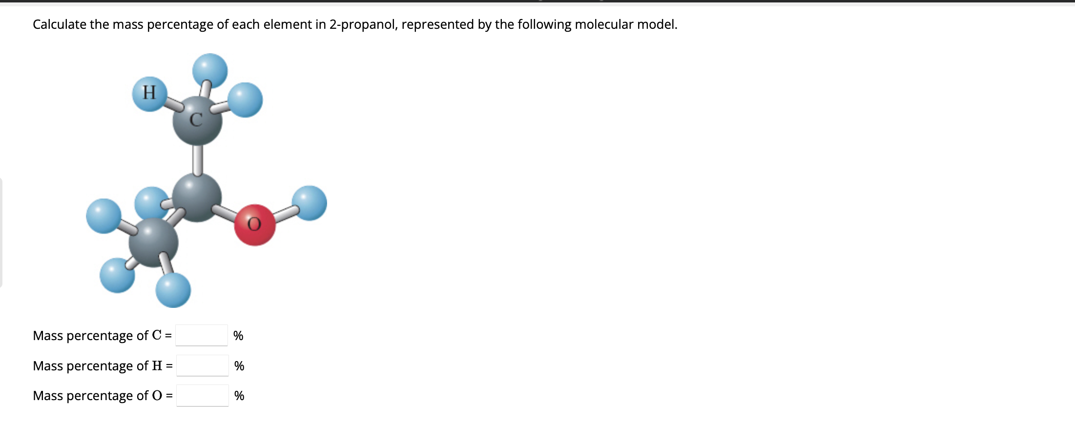 Calculate the mass percentage of each element in 2-propanol ...