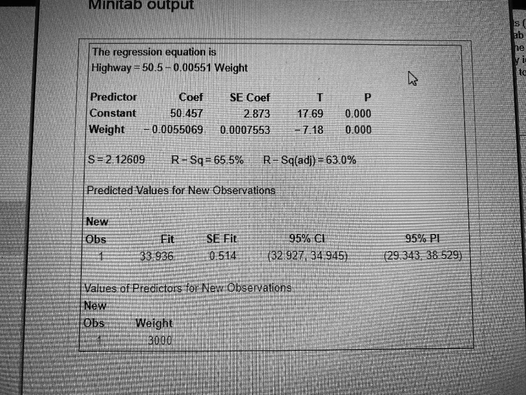 SOLVED: The Minitab output shown below was obtained by using paired data consisting of weights ...