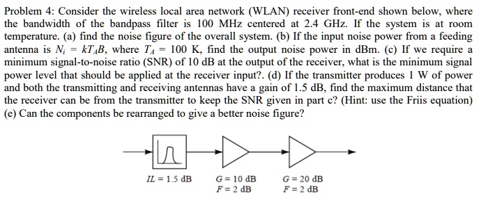 SOLVED: Texts: (a) = 2.23 dB (b) SNRout = -92.233 dBm Answer only questions (c), (d) and (e ...