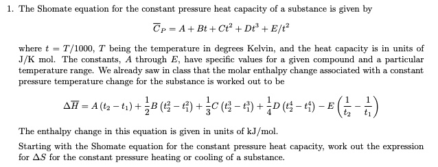 the shomate equation for the constant pressure heat capacity of ...