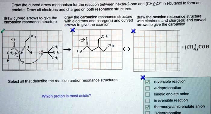 SOLVED: Draw the curved arrow mechanism for the reaction between hexan-2-one and (CHâ‚ƒ)â‚ƒOâ ...