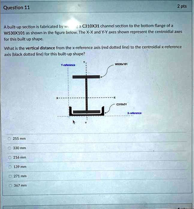 Question 11 2 pts A built-up section is fabricated by welding a C310X31 ...