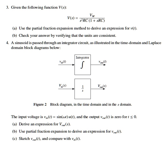 3. Given the following function V(s): V(s) = (VM)/(s^2RC(1+sRC)) (a ...